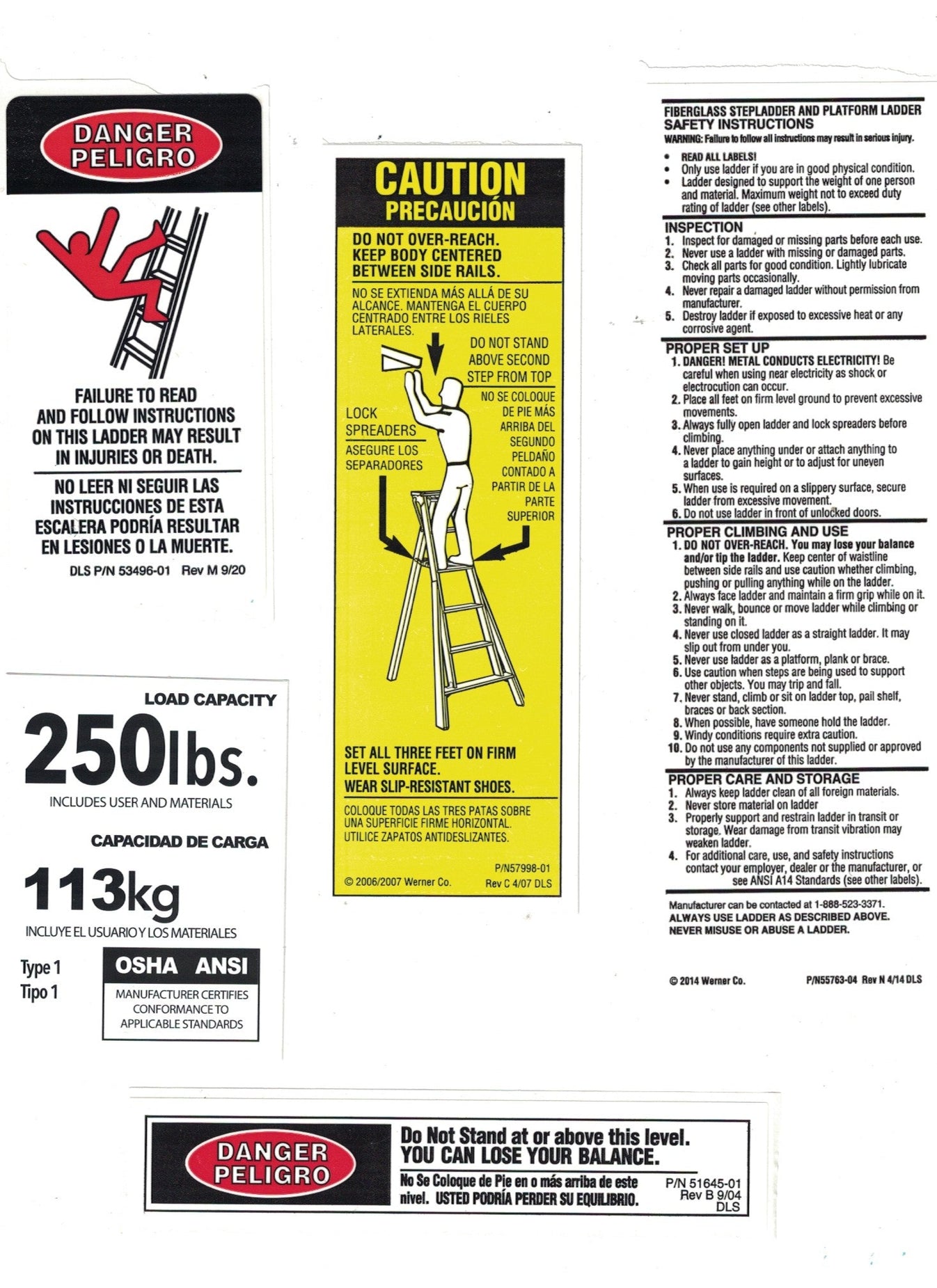 Fiberglass Stepladder / Platform Ladder Safety Labels by Werner ...